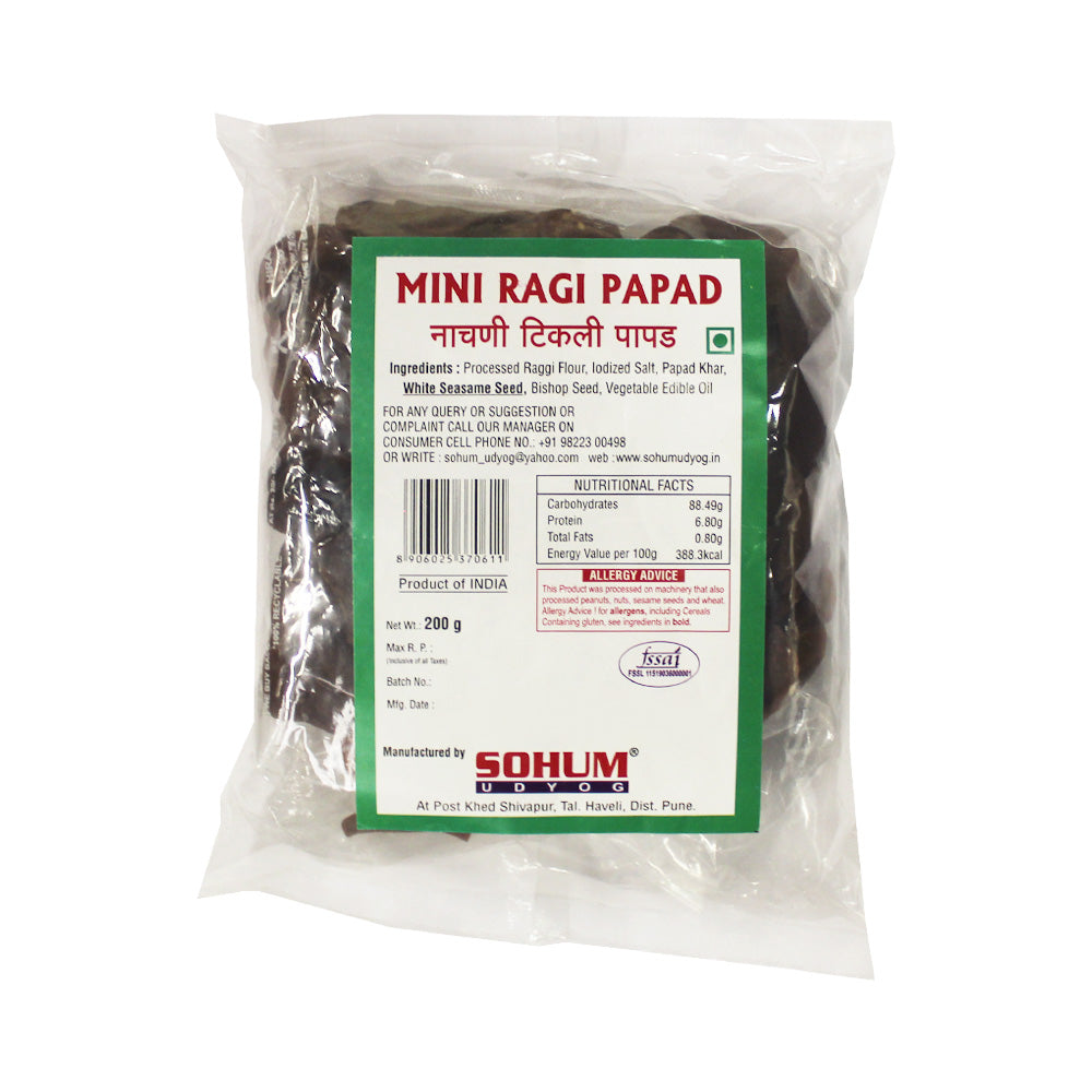 Sohum Udyog Mini Ragi Papad - 200g | Pani Puri & Papads | Bazaar Foods